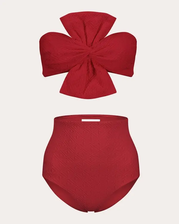 GIRLSMUSTHAVE Ara Jacquard High-waist Bikini Bottoms - Red