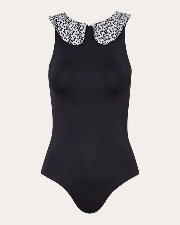 VERDELIMON Silvia Floral Mesh Trimmed One-piece Swimsuit - Black