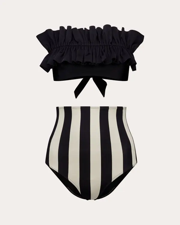 GIRLSMUSTHAVE Ara Stripe High-waist Bikini Brief - Black/white