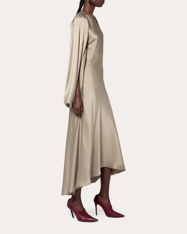 ROKSANDA Koda Silk Satin Cape-sleeve Midi Dress - Silver