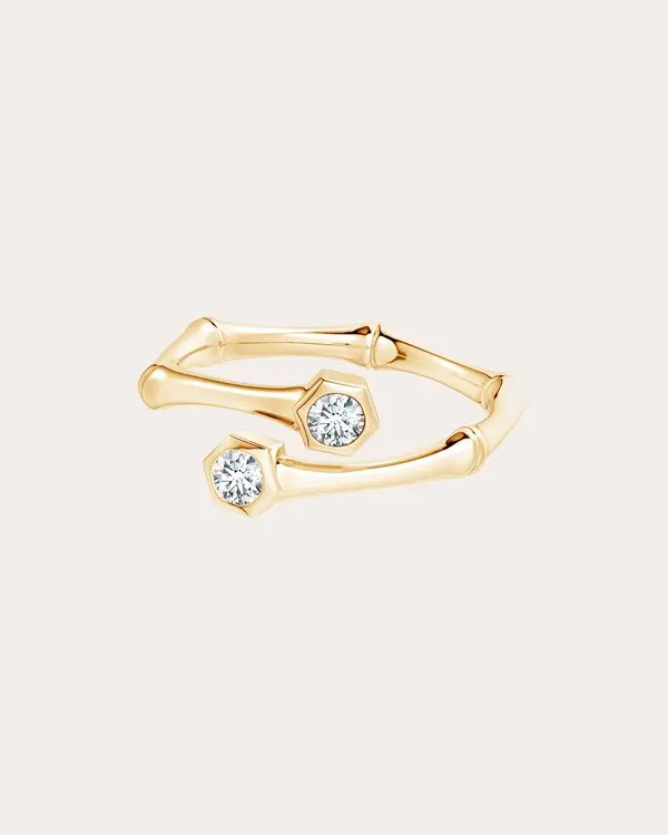 Natori Diamond And 14k Bamboo Bypass Ring