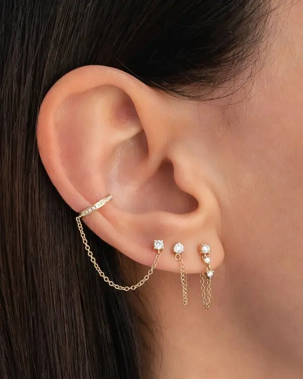 ZOE LEV Diamond And 14k Chain Stud Earrings