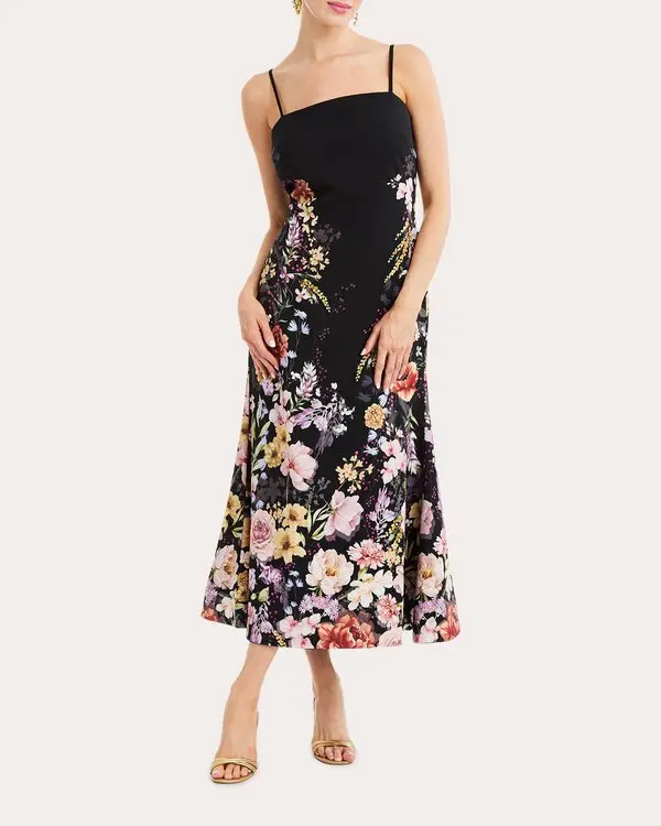 Mestiza New York Tropez Floral Reversible Flared Midi Dress - Black