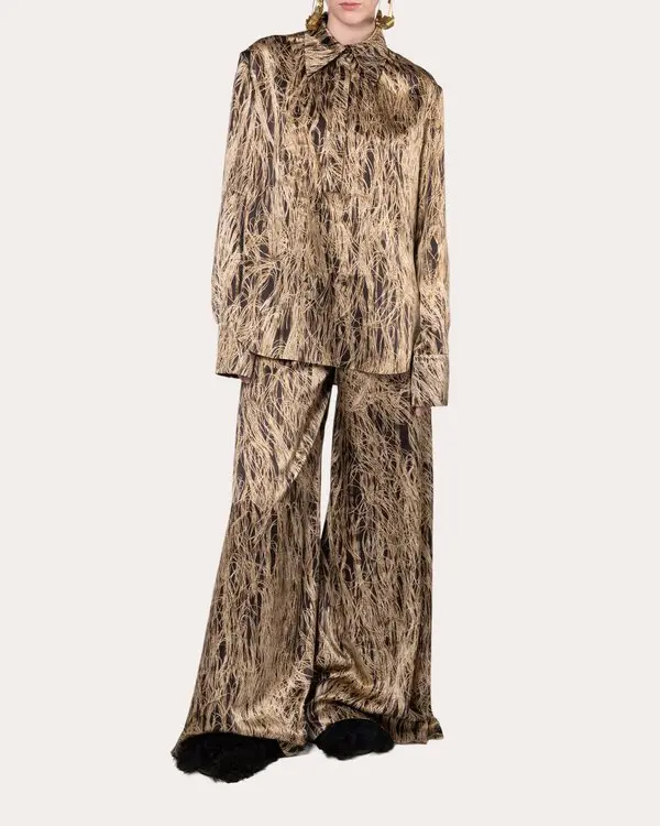 ROKSANDA Juniper Abstract Satin Button-up Top - Gold