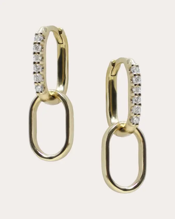 Anzie Diamond Classique Pavé Paperclip Drop Earrings - Gold