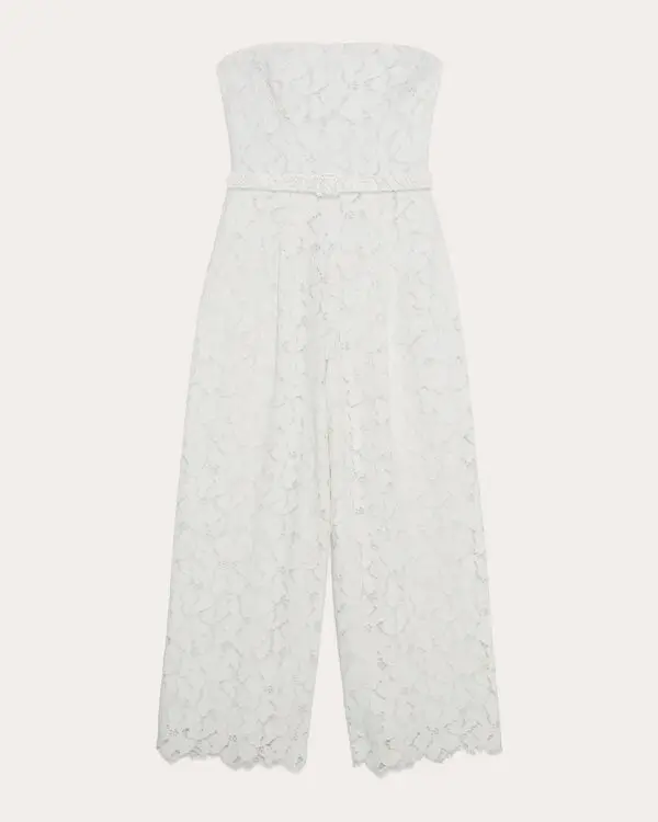 Simkhai Rebecca Floral Lace Strapless Jumpsuit - White