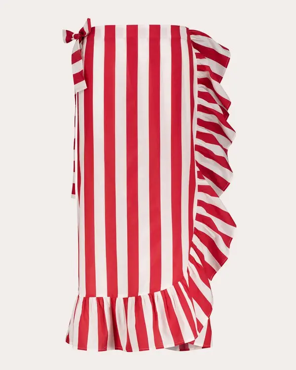GIRLSMUSTHAVE Marla Stripe Cotton Ruffle Midi Wrap Skirt