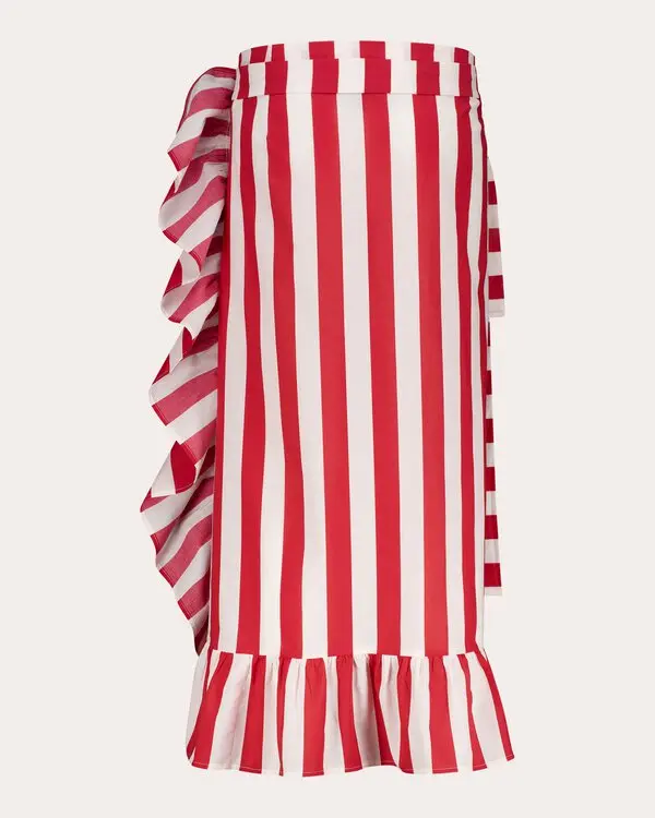 GIRLSMUSTHAVE Marla Stripe Cotton Ruffle Midi Wrap Skirt