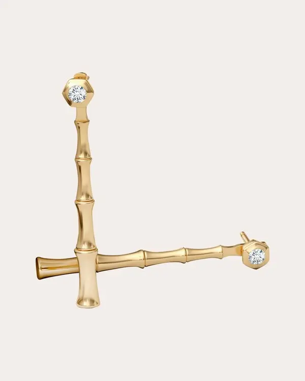 Natori Diamond And 14k Bamboo Linear Drop Earrings