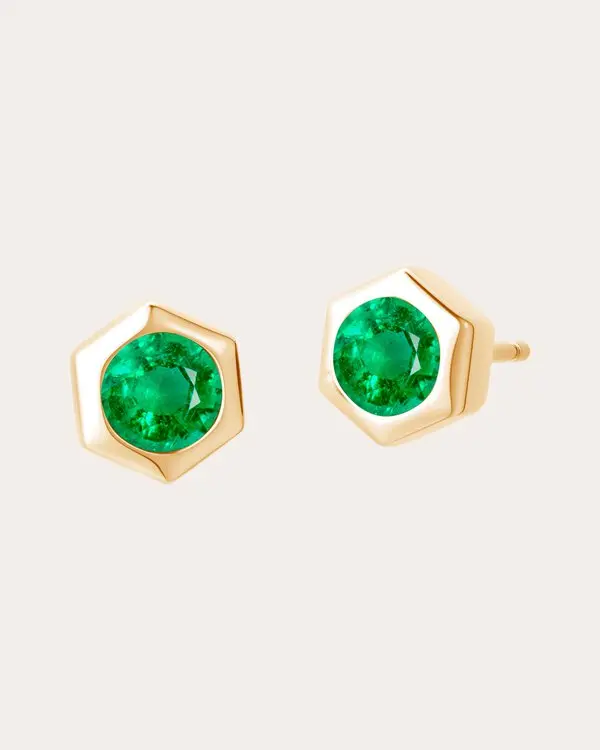 Natori Emerald & 14k Gold Hexagon Stud Earrings