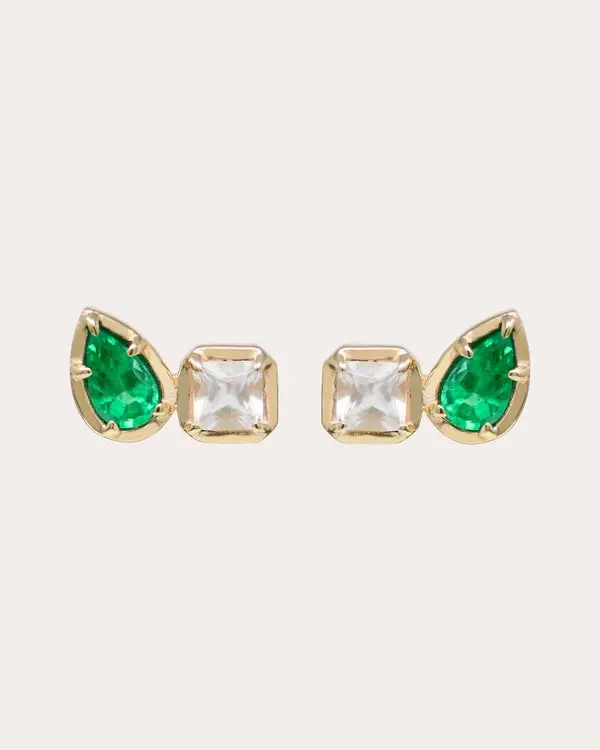 Anzie Emerald & Topaz Mélia Toi Et Moi Stud Earrings - Green