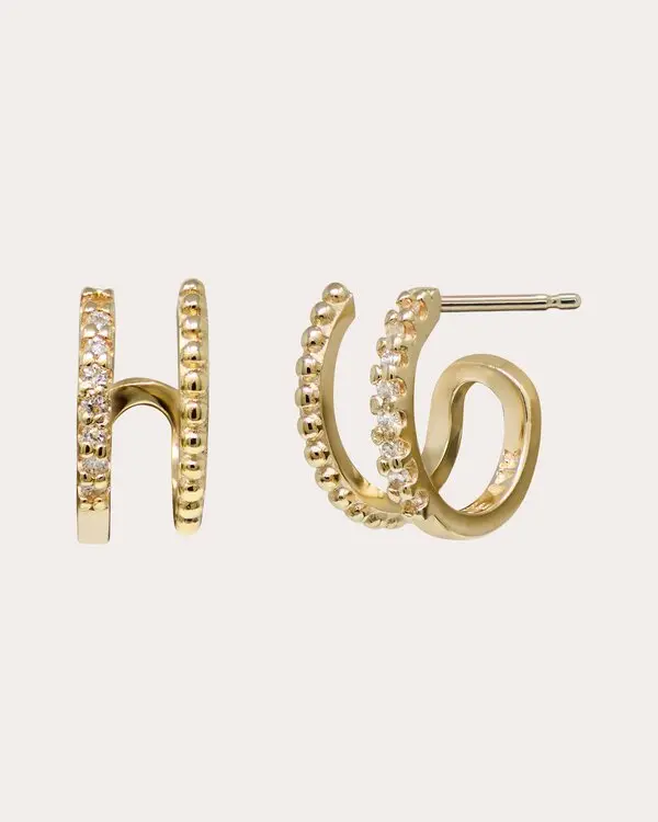 Anzie Diamond Pavé Hoop Earrings - Gold