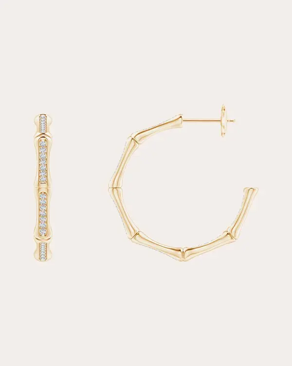 Natori Small Indochine Bamboo Diamond Hoop Earrings - Gold