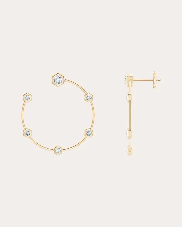 Natori Diamond And 14k Bamboo Hoop Earrings - Gold