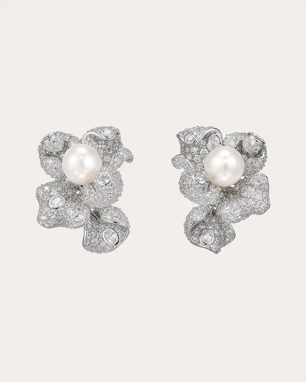 ANABELA CHAN Diamond And Cultured Pearl Blossom Stud Earrings - White