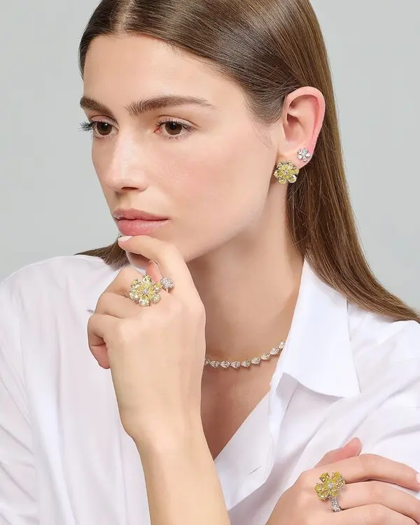 ANABELA CHAN White And Canary Diamond Marguerite Daisy Stud Earrings