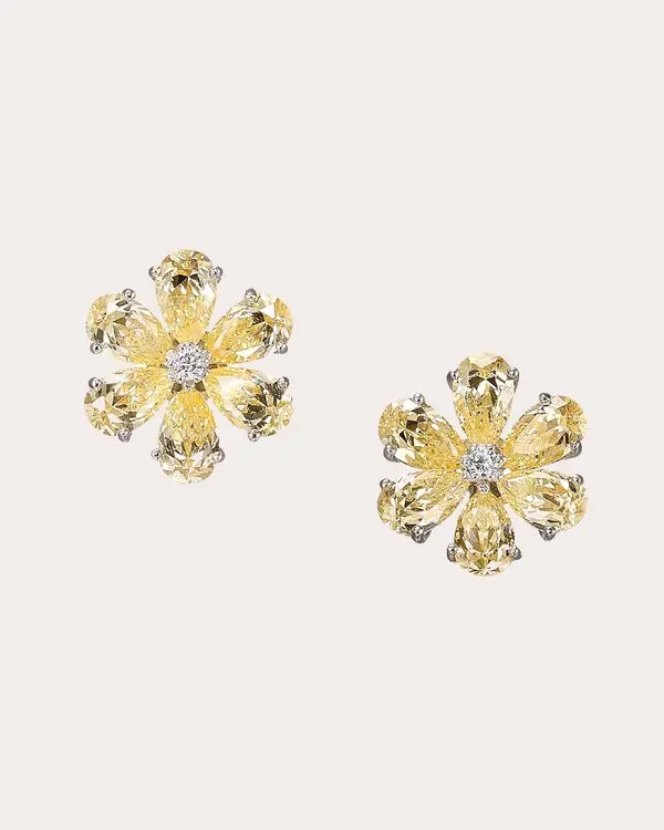 ANABELA CHAN White And Canary Diamond Marguerite Daisy Stud Earrings - Yellow