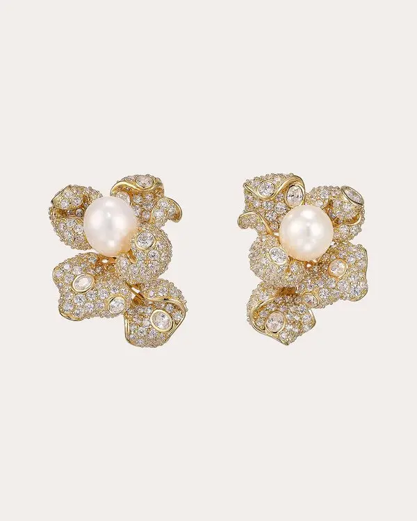 ANABELA CHAN Diamond And Pearl Blossom Stud Earrings - Gold