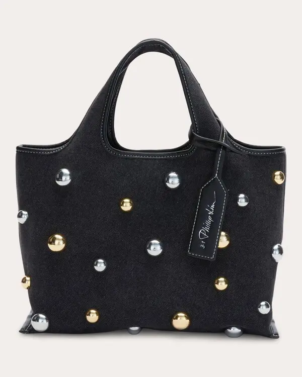 3.1 Phillip Lim Mini Studded Denim Market Tote - Black