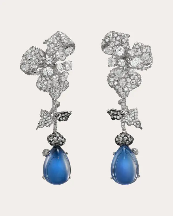 ANABELA CHAN Diamond And Sapphire Orchid Drop Earrings - Blue