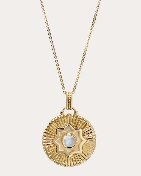 Anzie Moonstone Aztec Ripple Medallion Necklace - Gold