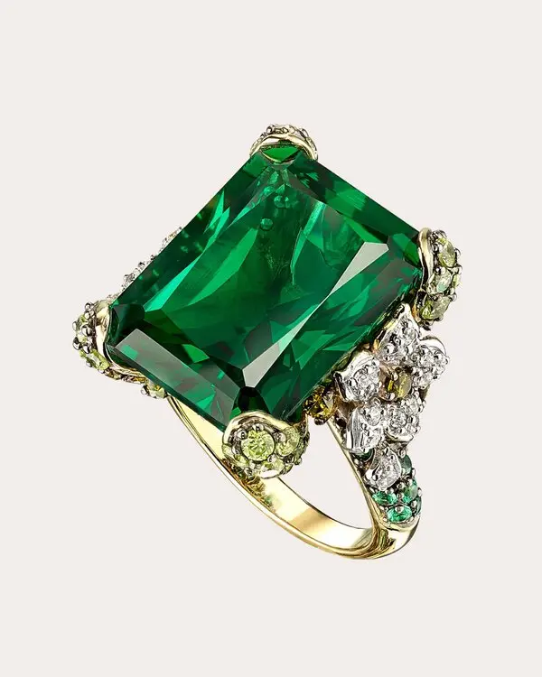 ANABELA CHAN Diamond & Emerald Cinderella Ring - Green