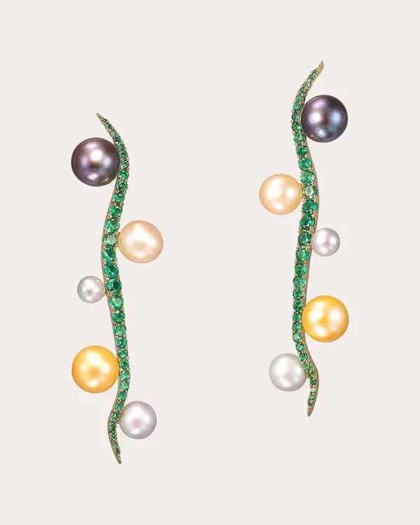 ANABELA CHAN Kamoka Pearl Blades Of Grass Drop Earrings - Green