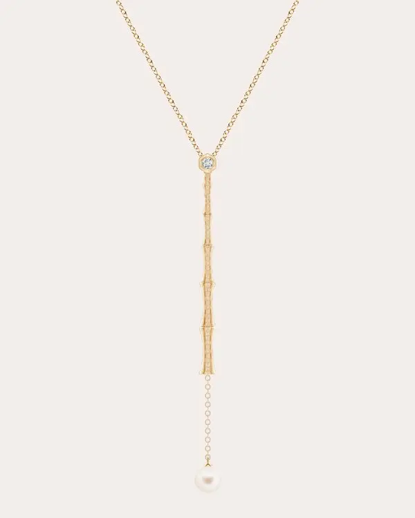 Natori Bamboo 14k Pearl And Diamond Lariat Necklace - Gold