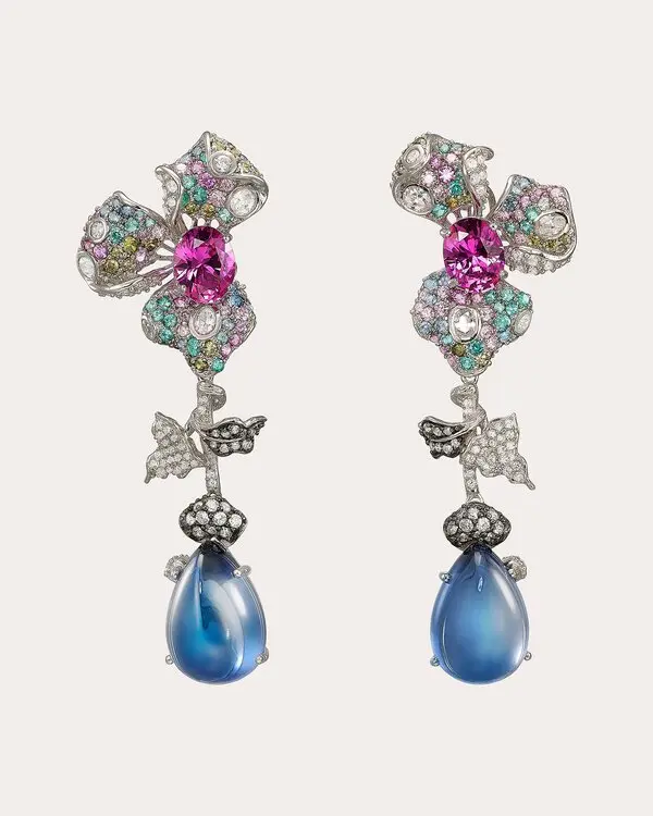 ANABELA CHAN Diamond & Gemstone Magenta Orchid Drop Earrings - Blue