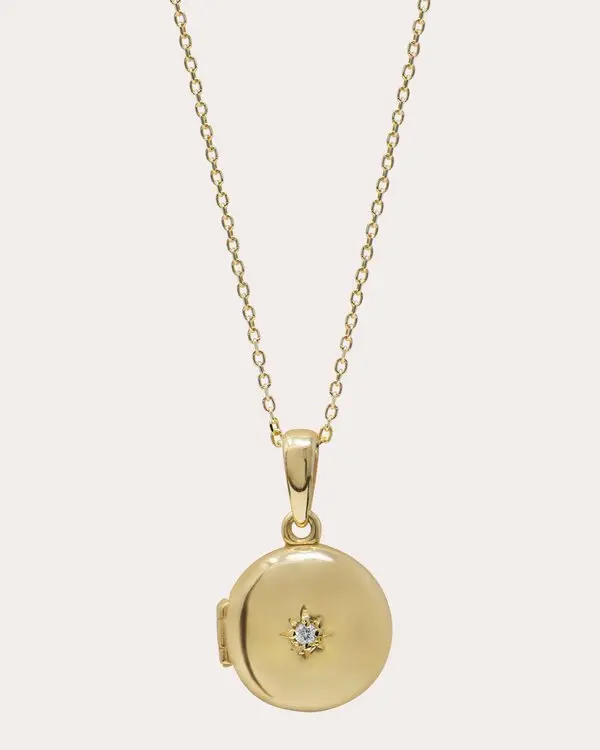 Anzie Diamond And 14k Aztec Mini Locket Necklace - Gold