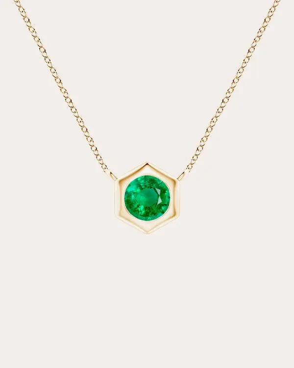 Natori Emerald And 14k Hexagon Pendant Necklace
