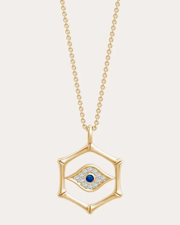 Natori Bamboo 14k Sapphire And Diamond Evil Eye Pendant Necklace - Gold