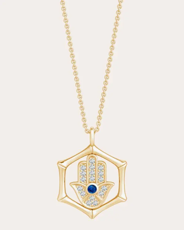 Natori Bamboo 14k Sapphire And Diamond Hamsa Pendant Necklace - Gold