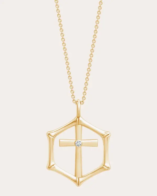 Natori Bamboo 14k Yellow Diamond Cross Pendant Necklace - Gold
