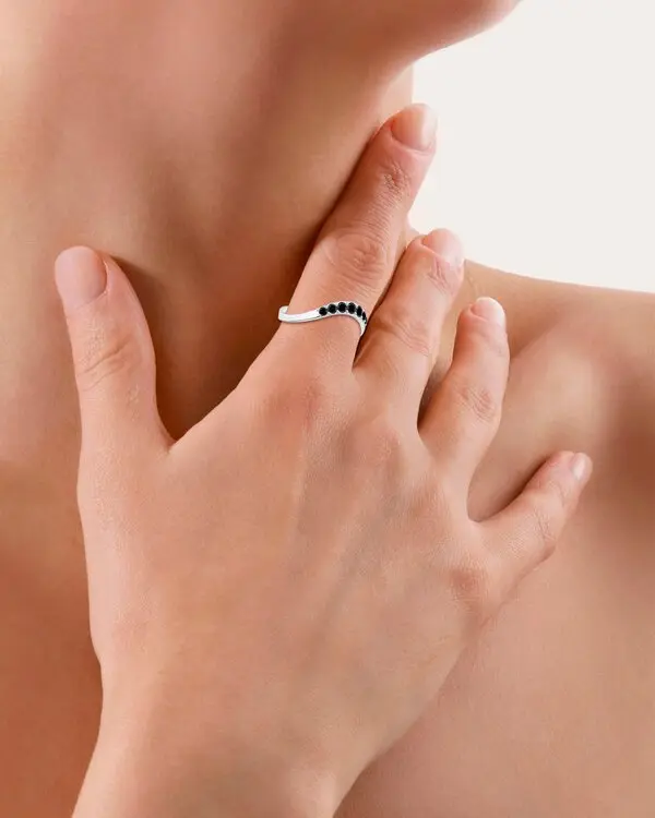 Natori Black Diamond & 14k White Gold Shangri-la Ring