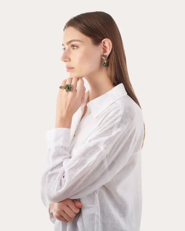 ANABELA CHAN Emerald & Diamond Peony Ring - Green