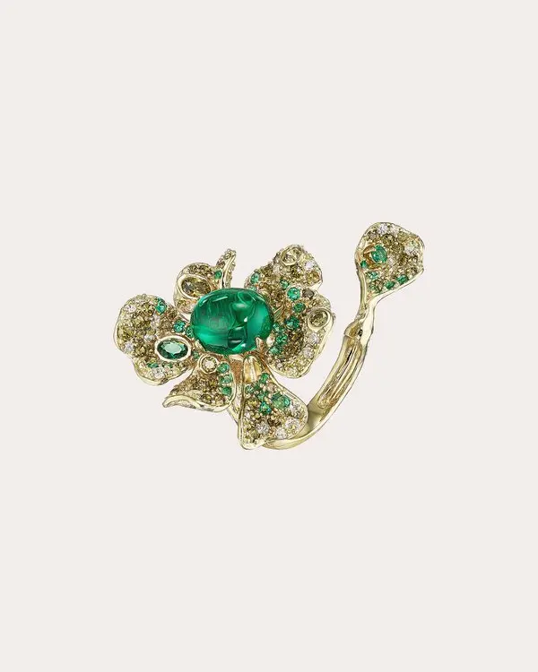 ANABELA CHAN Emerald & Diamond Peony Ring - Green