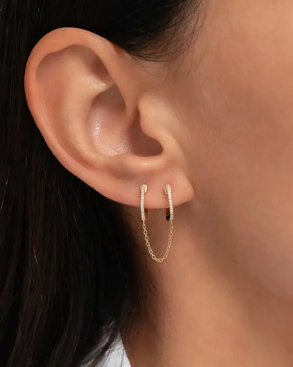 ZOE LEV Diamond And 14k Double Hoop Chain Earring