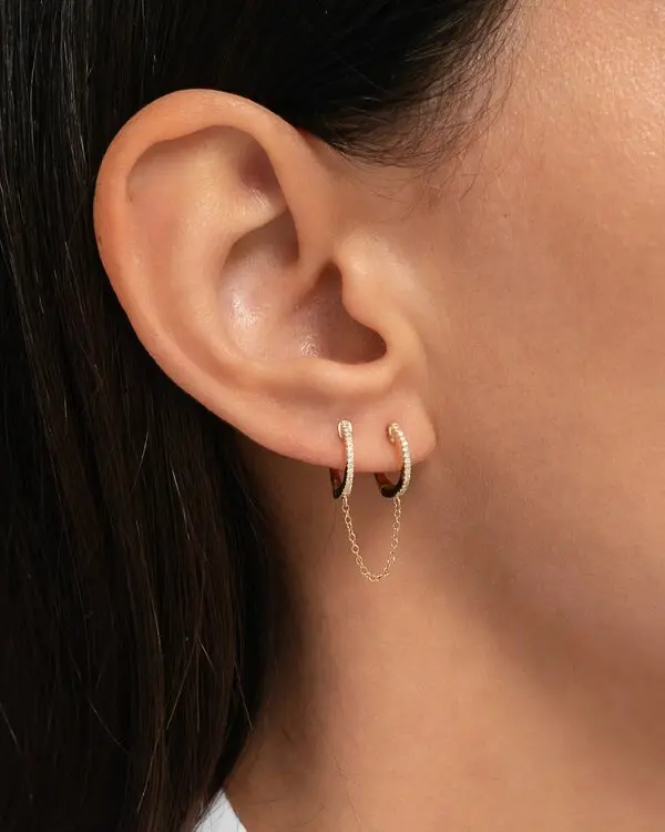 ZOE LEV Diamond And 14k Double Hoop Chain Earring