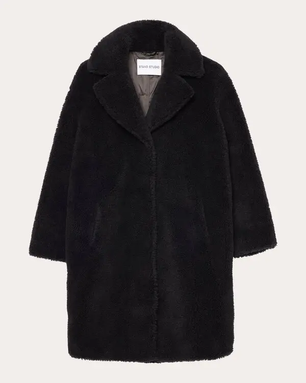 STAND STUDIO Camille Faux Fur Cocoon Coat - Black