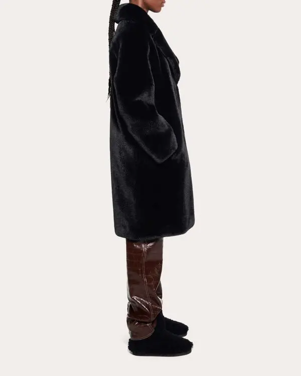 STAND STUDIO Camille Faux Fur Cocoon Coat - Black