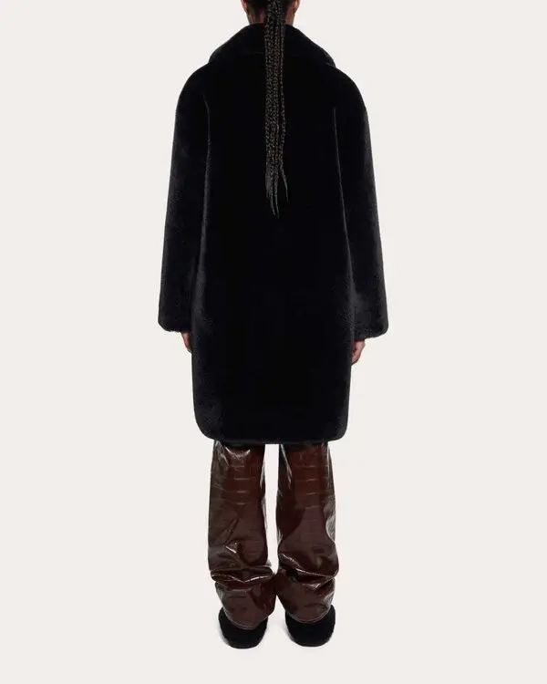 STAND STUDIO Camille Faux Fur Cocoon Coat - Black
