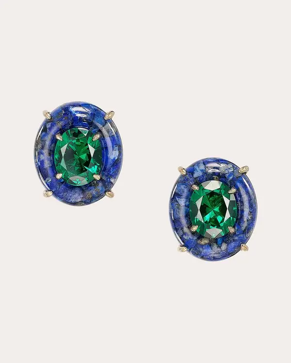 ANABELA CHAN Emerald & Regenerative Lapis Pebble Stud Earrings - Green