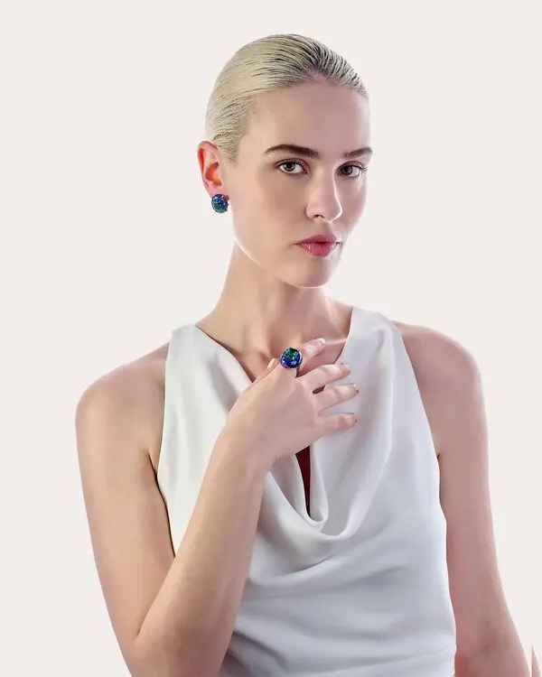 ANABELA CHAN Emerald & Regenerative Lapis Pebble Stud Earrings