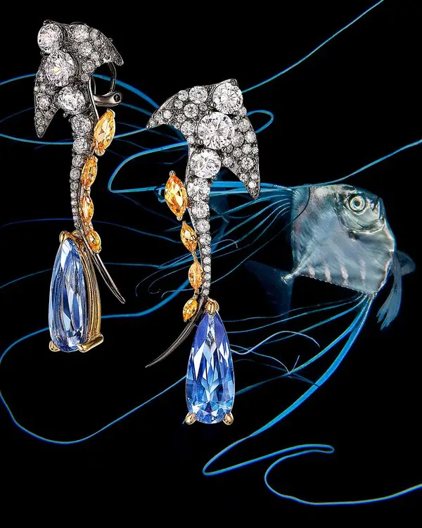 ANABELA CHAN Diamond & Spinel Aqua Ray Drop Earrings