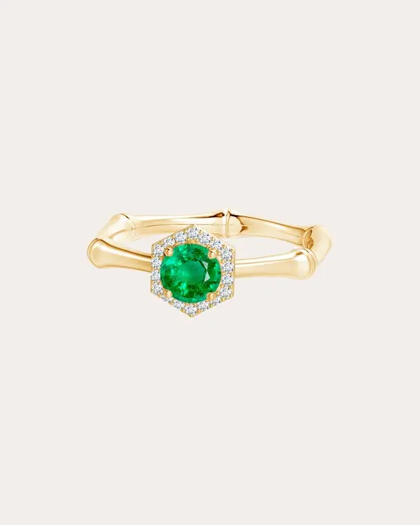 Natori Emerald & Diamond Bamboo 14k Gold Ring