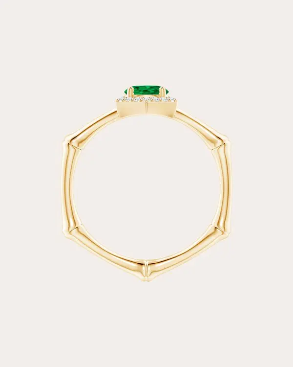 Natori Emerald & Diamond Bamboo 14k Gold Ring