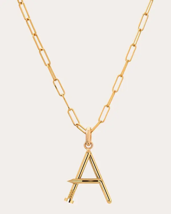ZOE LEV 14k Gold Large Nail Initial Pendant Necklace - Black
