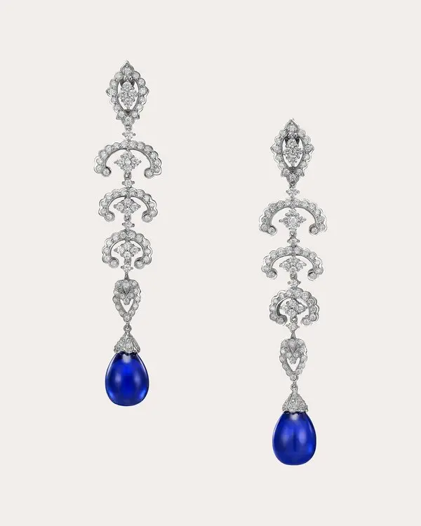 ANABELA CHAN Diamond & Royal Sapphire Scallop Lace Drop Earrings - Blue