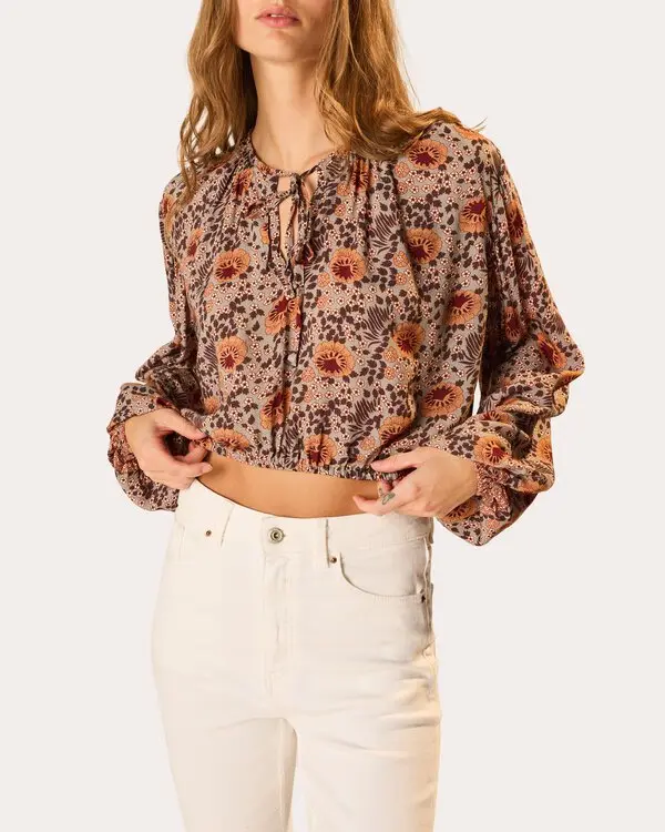 Natalie Martin Amelia Floral Tie-neck Crop Top - Multicolor